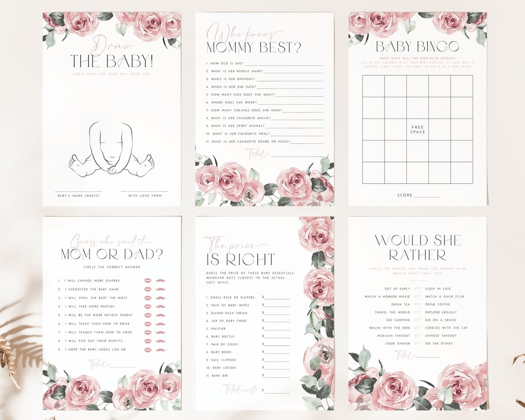 Blush Pink Baby Shower Games Bundle Pink Floral Printable Baby Shower ...