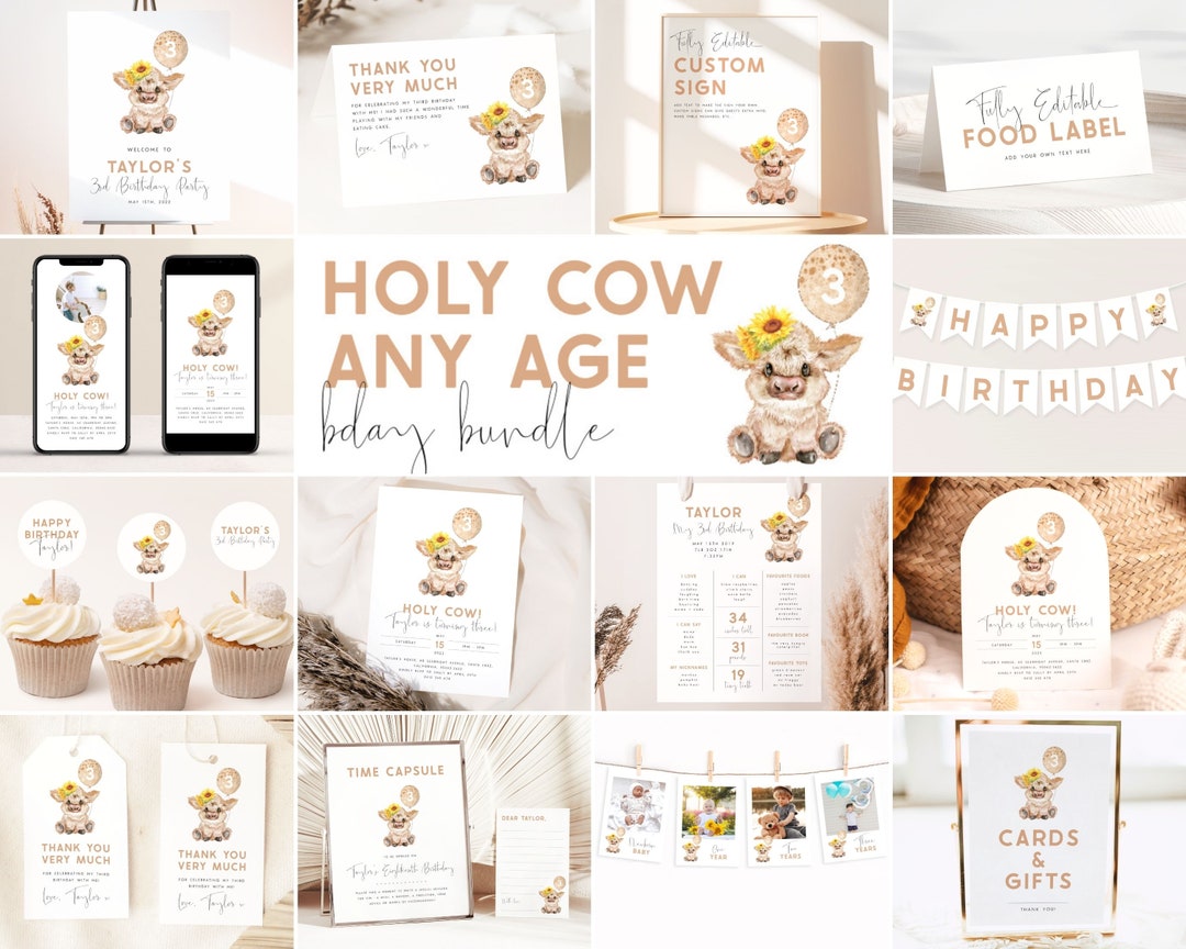 Holy Cow Birthday Bundle. Holy Cow Birthday Party Template Bundle Holy ...