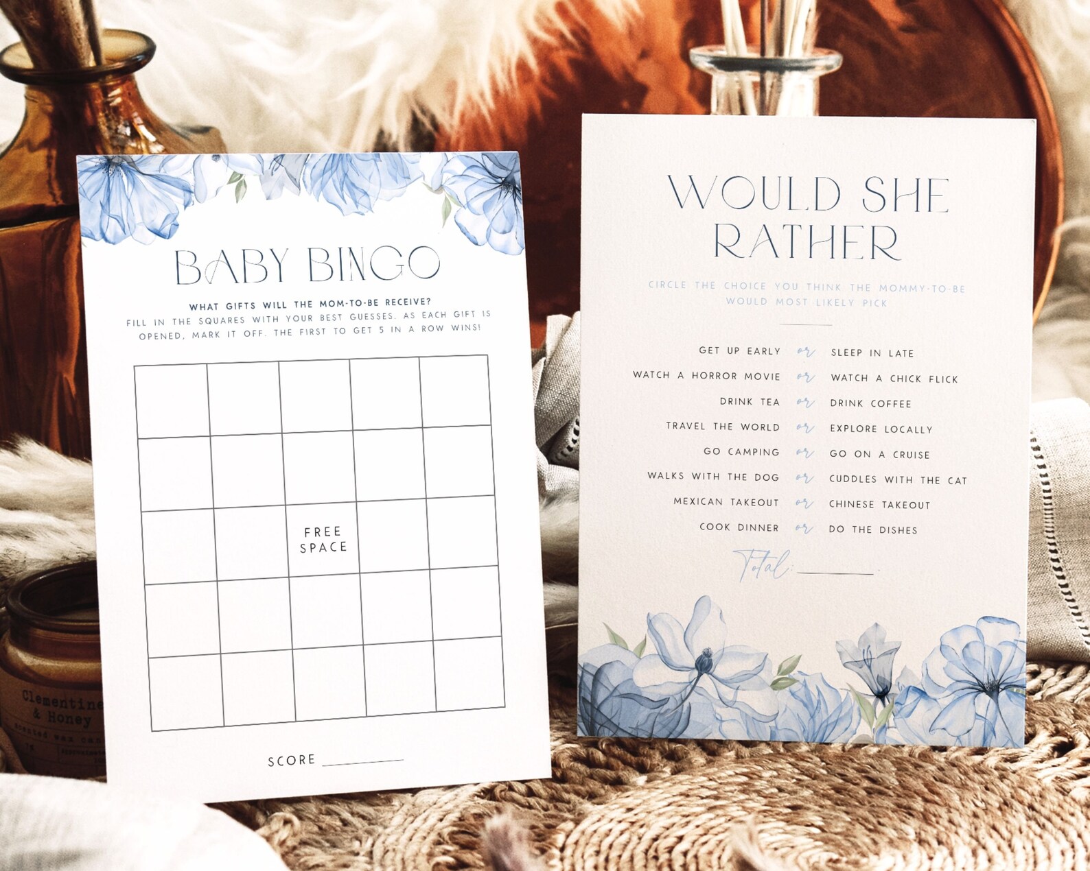 Dusty Blue Baby Shower Games Bundle. Blue Floral Printable - Etsy