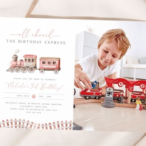 Editable Train Birthday Invitation Template. Red Train Birthday Photo ...