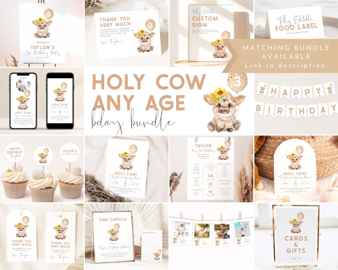 Cow Happy Birthday Banner Template Editable Cow Birthday Garland ...