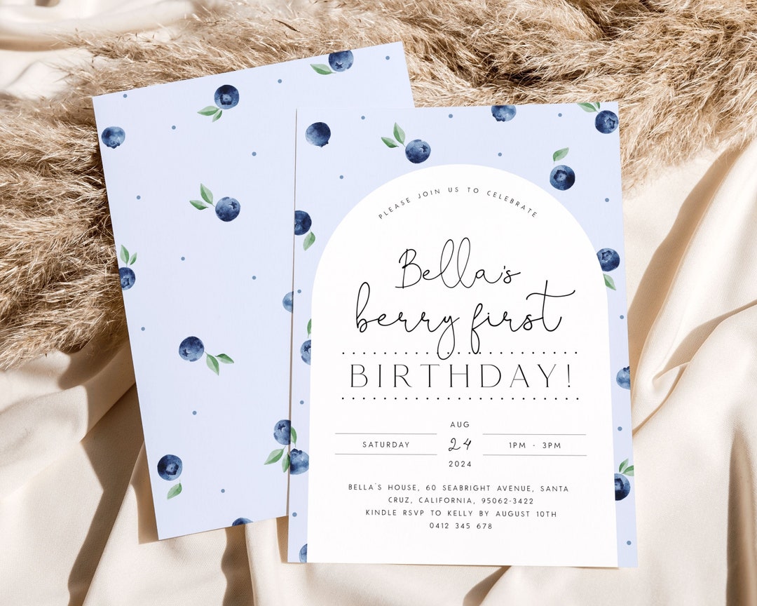 Blueberry First Birthday Invitation Template. Blueberry Invitation ...
