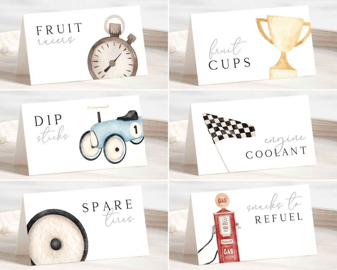 Baby Blue Race Car Food Labels 1st Birthday Template. First Birthday ...