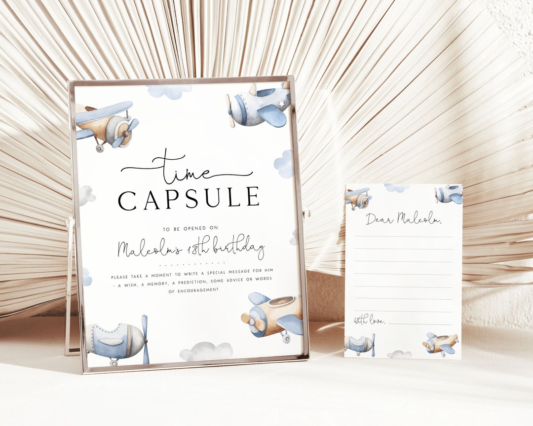 Airplane Time Capsule Birthday Sign. Editable Template Airplane 1st ...