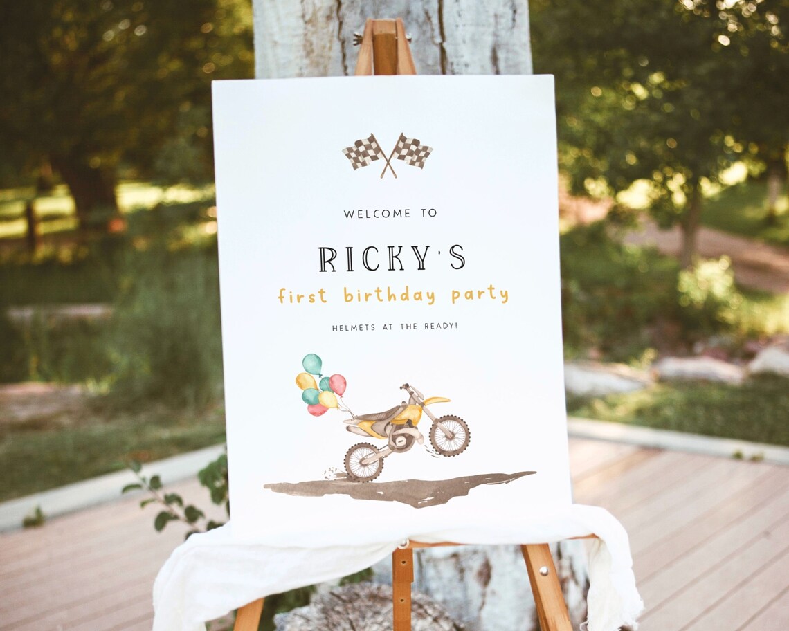 Fast One Dirt Bike Welcome Sign Template. Dirt Bike Welcome Poster 1st ...
