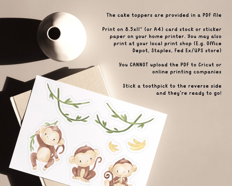 Monkey Cake Topper Instant Download Monkey Birthday Cake - Etsy