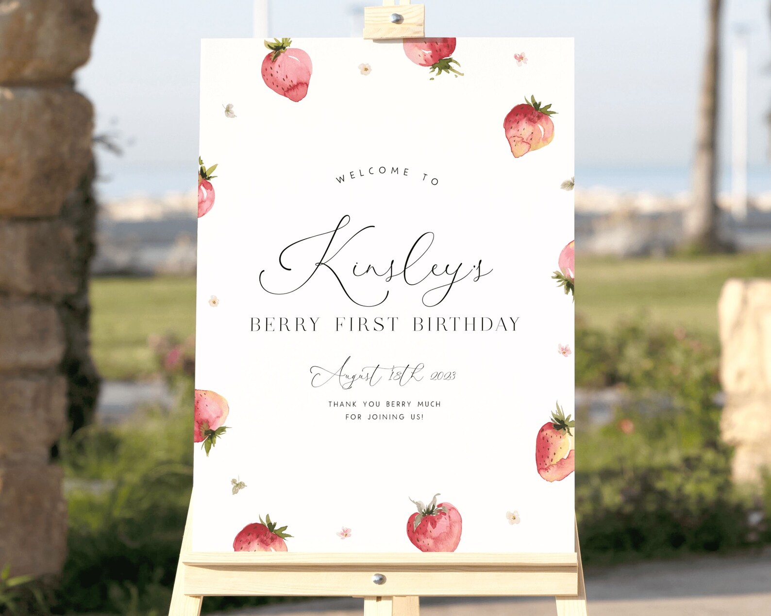 Berry First Birthday Welcome Sign Template. Editable Strawberry Welcome ...