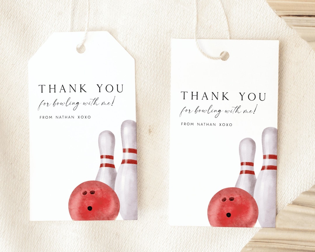 Bowling Thank You Tag Editable Template Bowling Party Birthday Thank ...