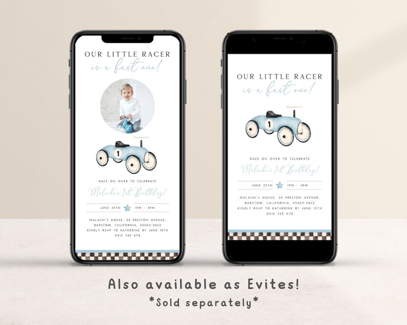 Fast One 1st Birthday Photo Invitation. Vintage Race Car First - Etsy