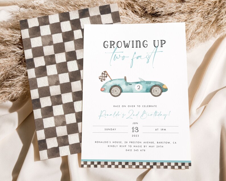 Growing up Two Fast 2nd Birthday Photo Invitation. Vintage - Etsy