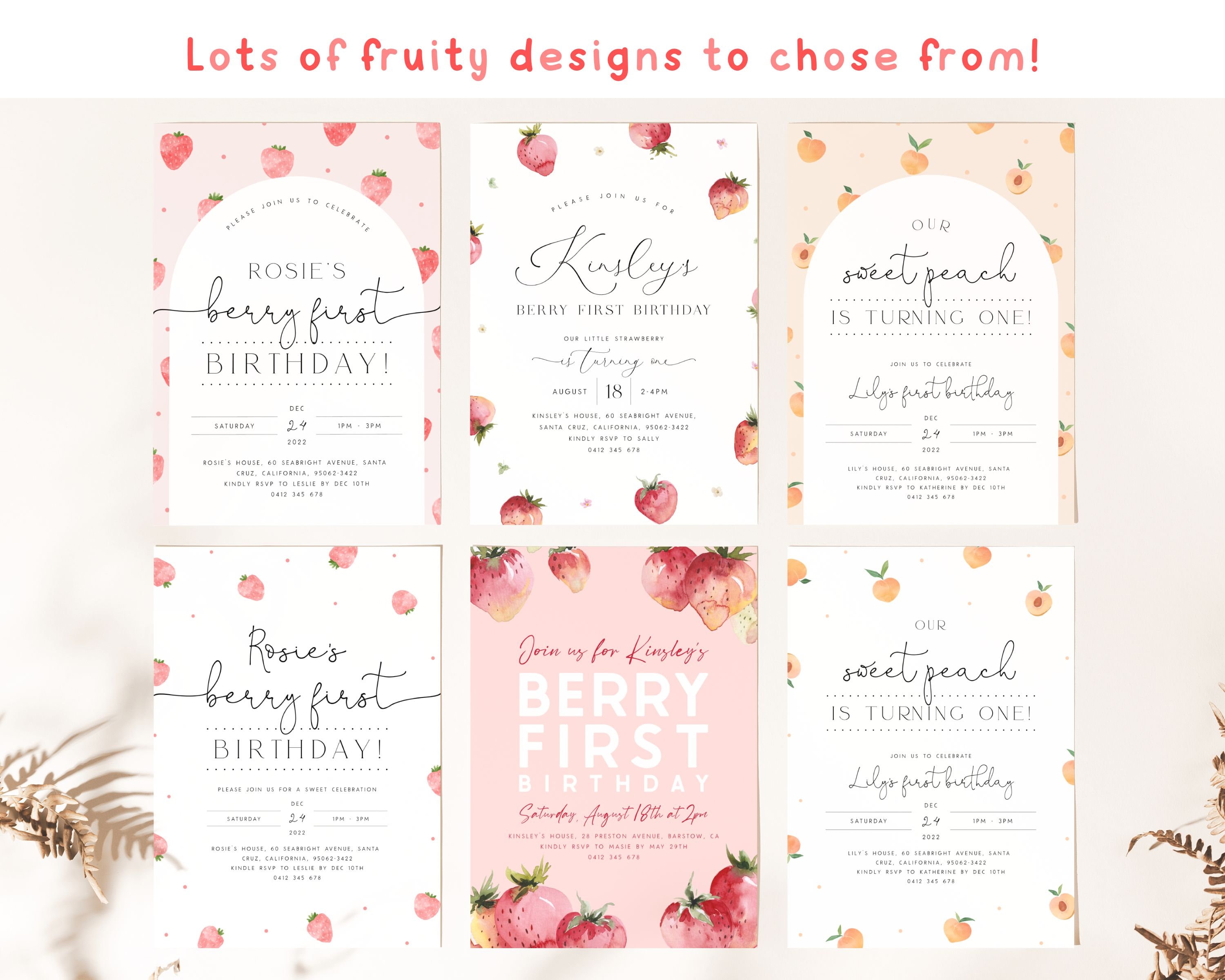 Strawberry Food Labels Template. Berry First Birthday Food Label Cards ...
