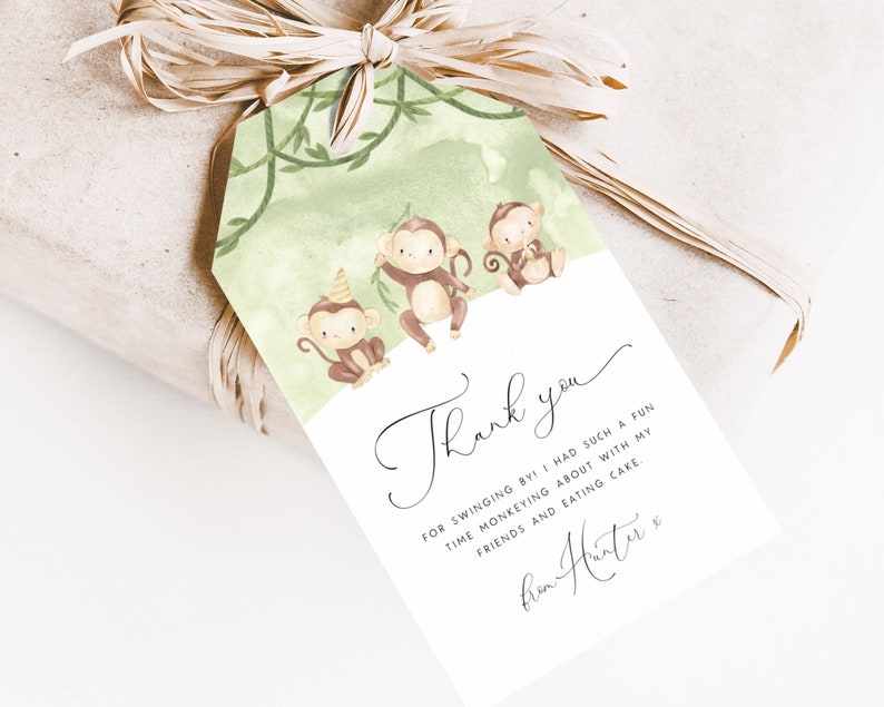 Monkey Thank You Tag Template. Monkey Birthday Favor Tag - Etsy