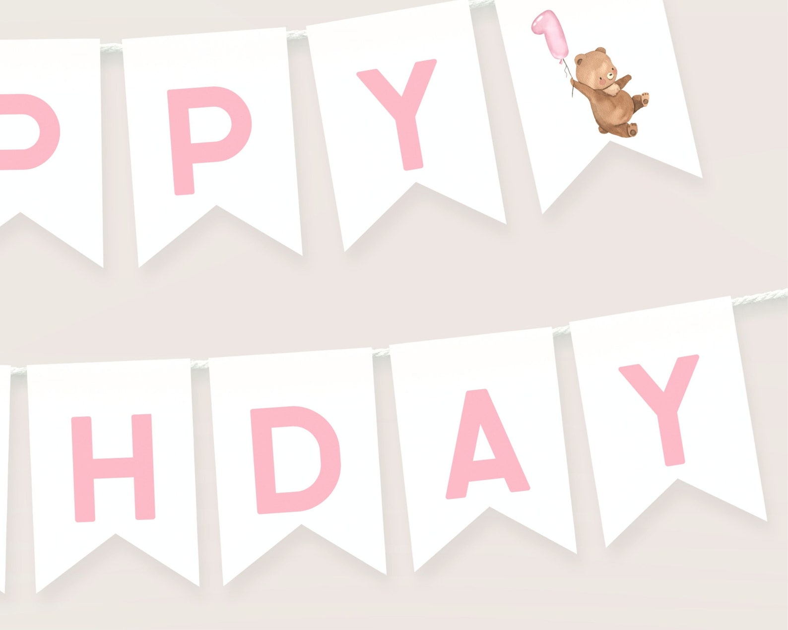 Bear Happy Birthday Banner Template. Editable Beary First - Etsy