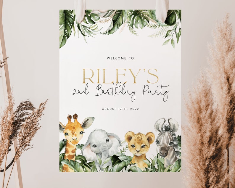 Two Wild Welcome Sign Template. Editable Safari Jungle 2nd Birthday ...