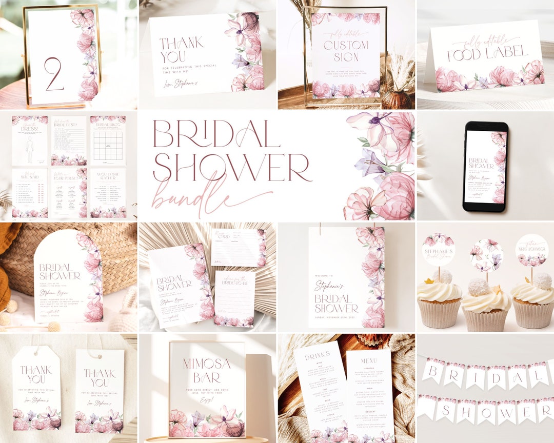 Blush Pink Bridal Shower Bundle. Pink Floral Bridal Shower Invite ...