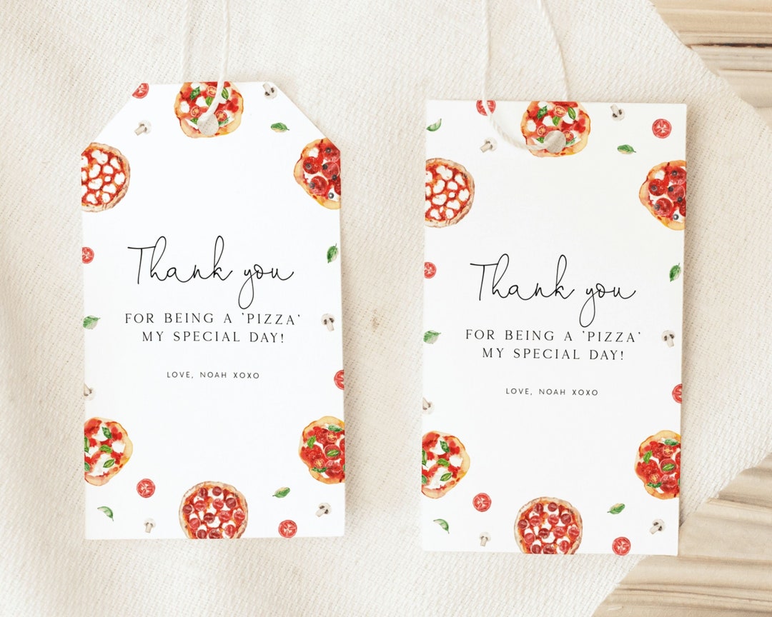 Pizza Party Thank You Tag Editable Template Pizza Party Birthday Thank ...