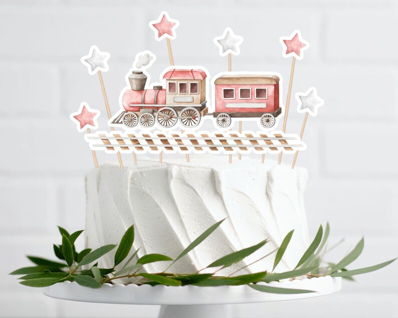 Printable Train Cake Topper Birthday Party Decor Chugga Choo Red Train ...