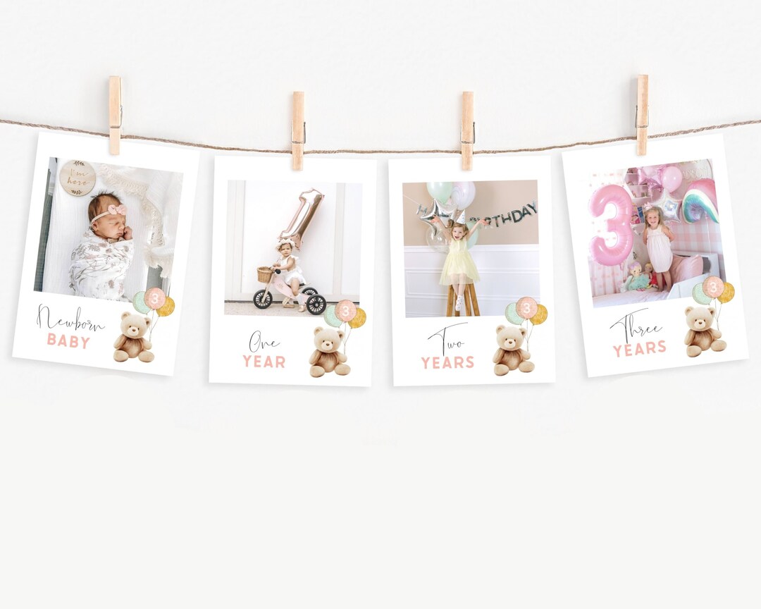 Teddy Bear Birthday Photo Banner Template. Editable Year Photo Banner ...