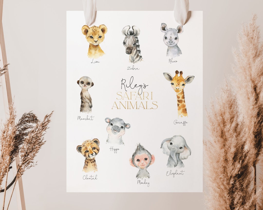 Personalized Safari Animals Poster. Editable Jungle Animals Sign Wild ...