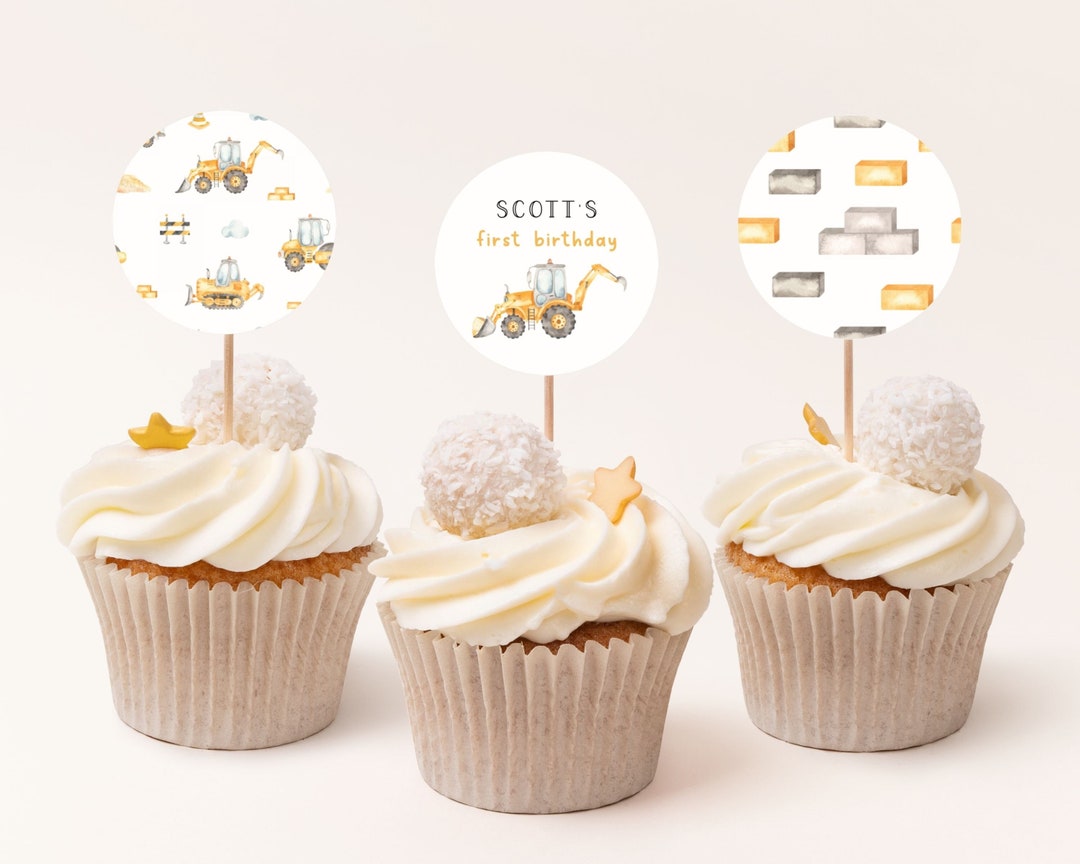 Construction Cupcake Toppers Template. Construction Party 1st Birthday ...