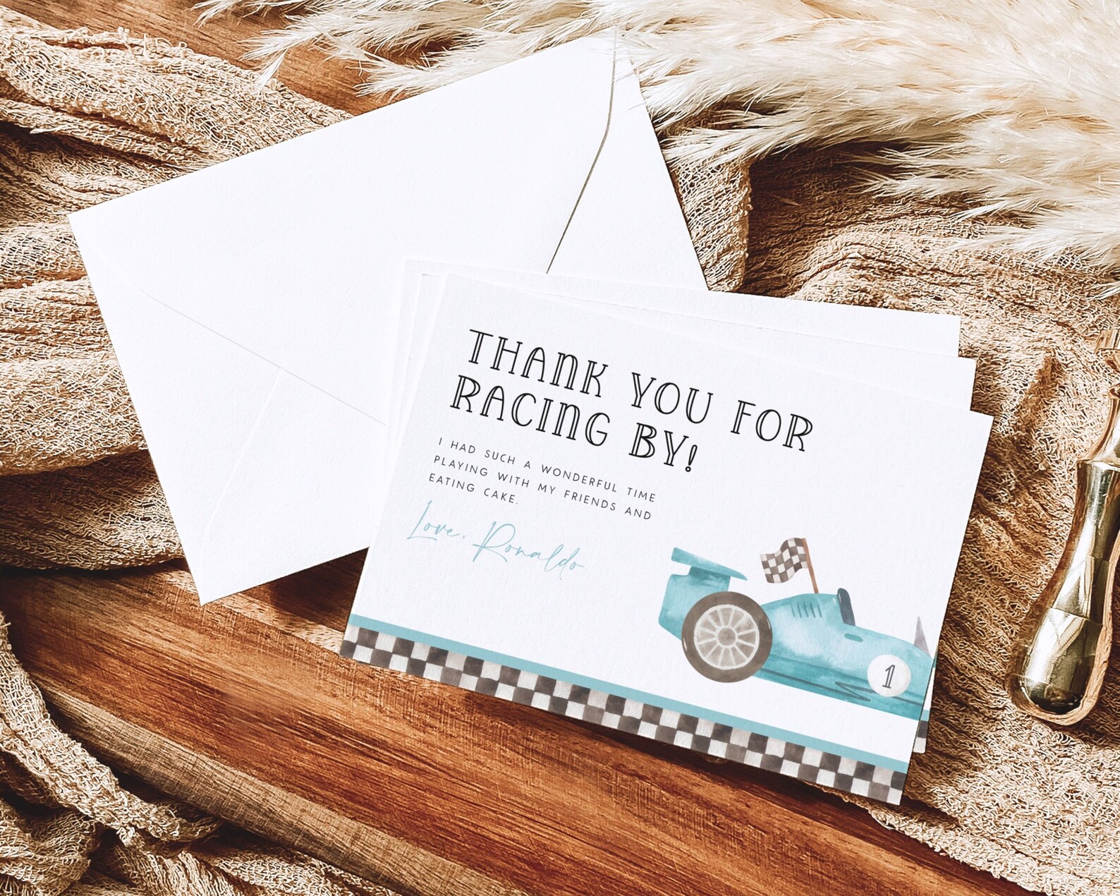 Fast One Race Car Thank You Card Template, Vintage Race Car 1st ...