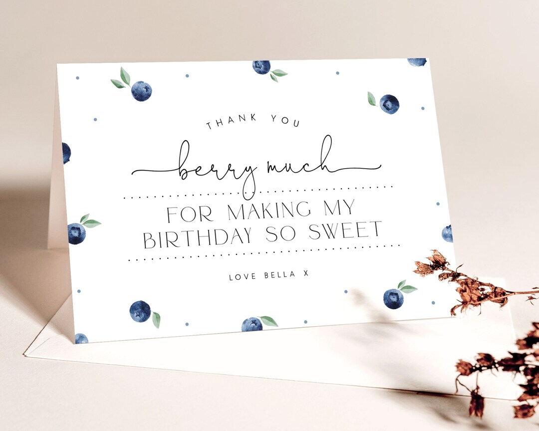 Blueberry Thank You Card Template. Berry First Birthday Thank You Card ...