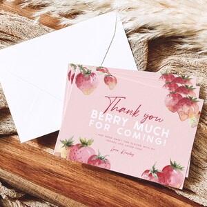 Berry First Birthday Thank You Card Template. Strawberry Thank You Card ...