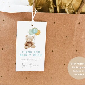 Bear Birthday Thank You Tag. Editable Beary 3rd Birthday Thank You Tag ...