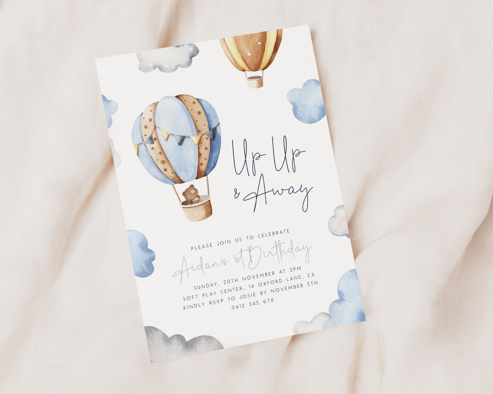 Up up and Away 1st Birthday Invitation Template Hot Air | Etsy