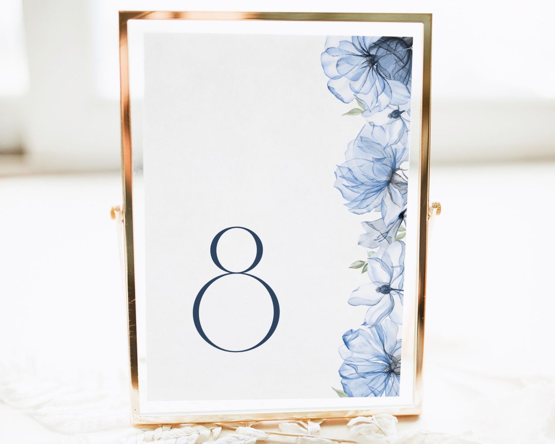 Dusty Blue Baby Shower Table Numbers Template. Blue Floral Baby Shower ...
