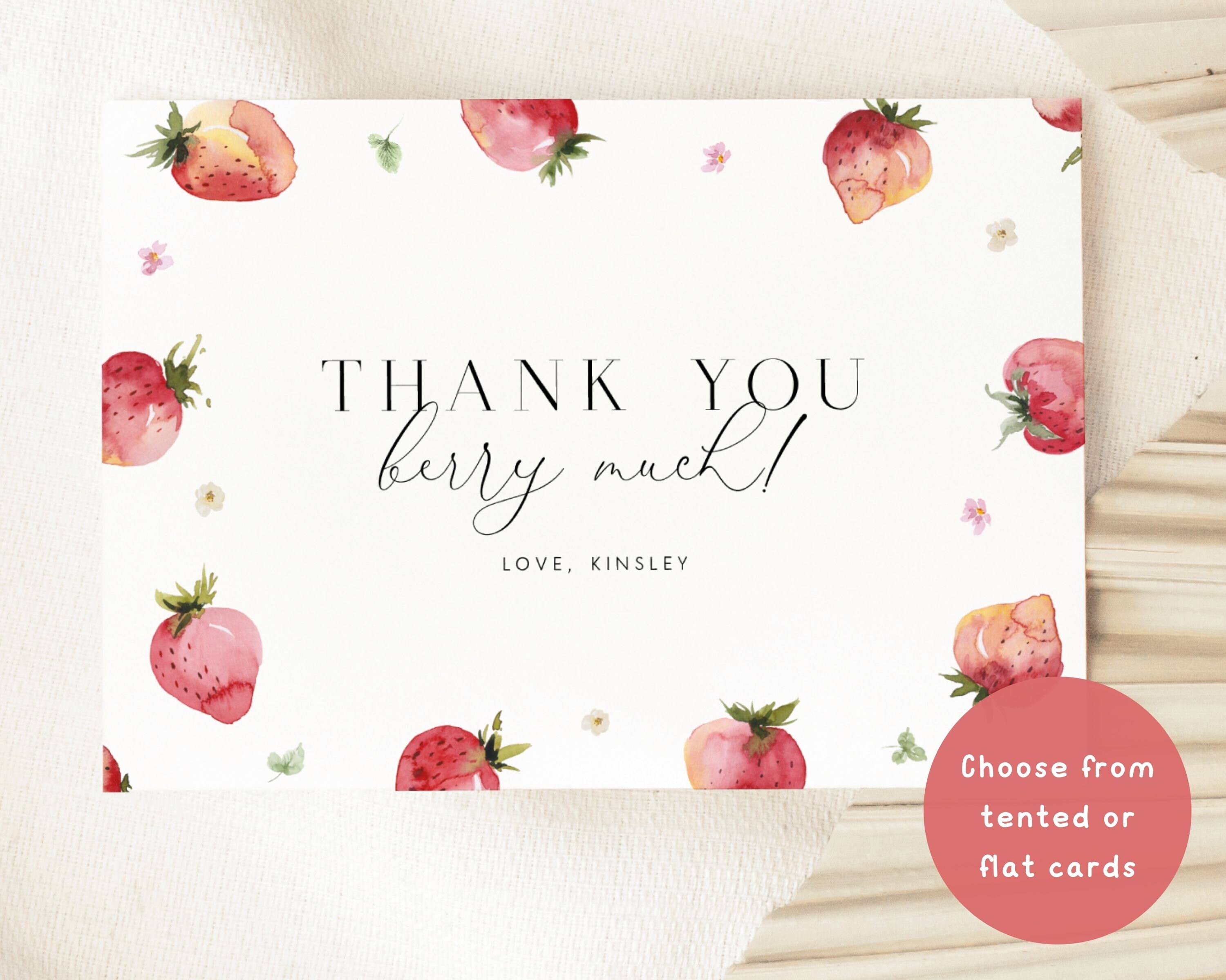 Berry First Birthday Thank You Card Template. Strawberry Thank You Card ...