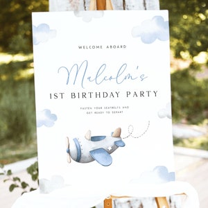 Airplane Birthday Welcome Sign Template Blue Airplane Welcome Sign 1st ...