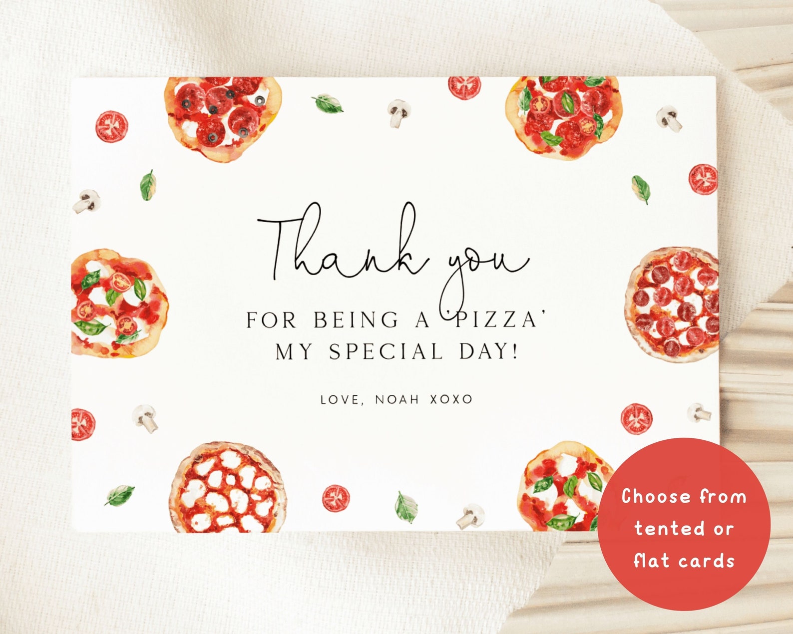 Pizza Party Thank You Card Editable Template Pizza Party Birthday Thank ...