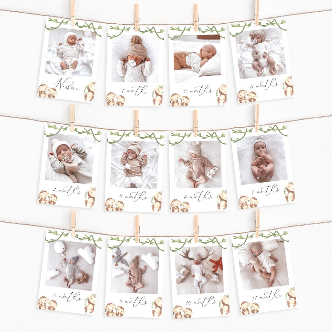 Monkey Photo Banner Template, Monkey 1st Year Photo Banner Jungle ...