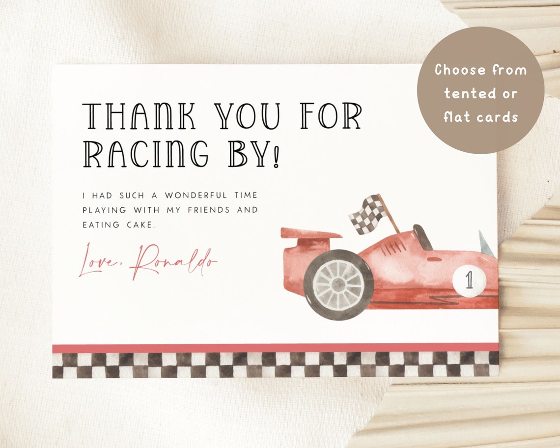 Fast One Race Car Thank You Card Template, Vintage Race Car 1st ...