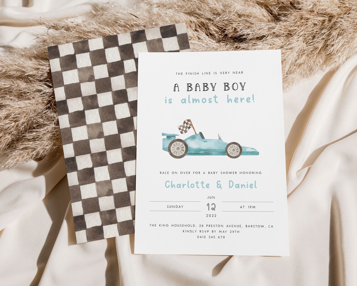 Baby Boy is Almost Here Baby Shower Invitation Template. Vintage Race ...