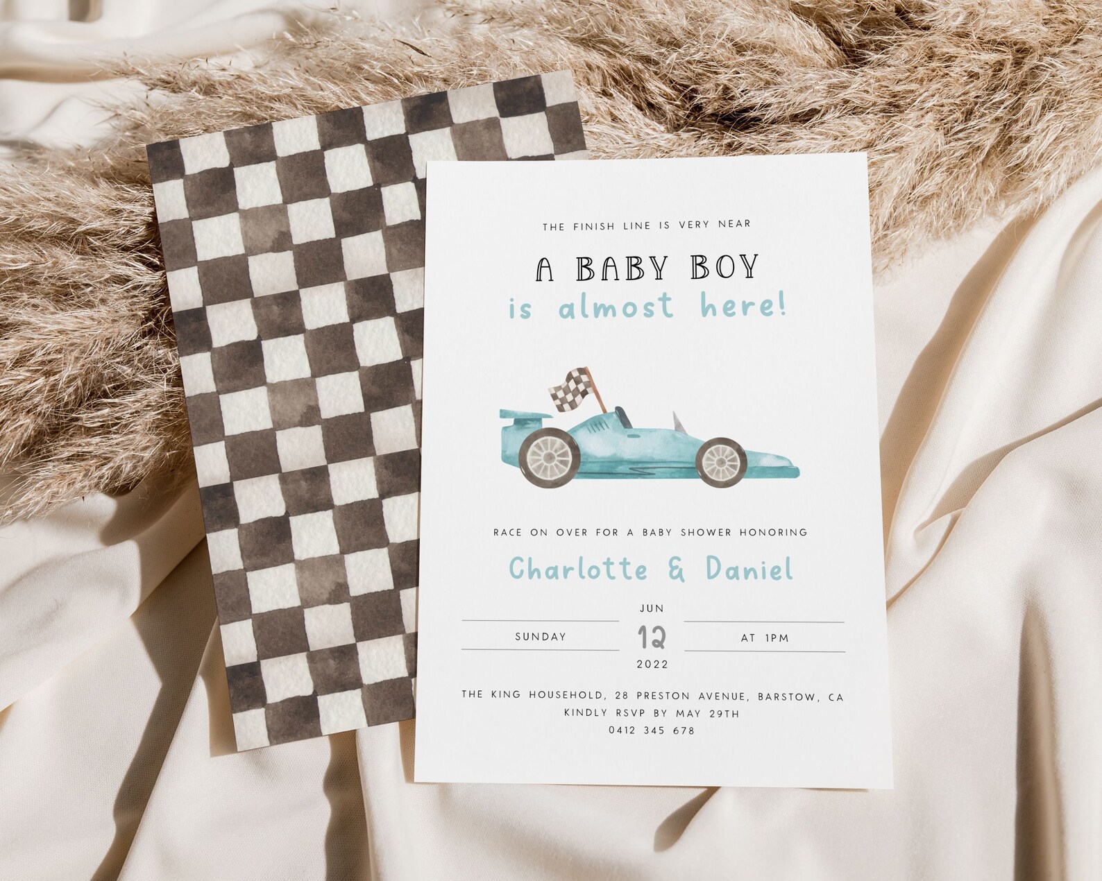 Baby Boy is Almost Here Baby Shower Invitation Template. Vintage Race ...