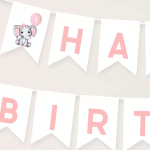 Elephant Happy Birthday Banner Template. Editable Elephant 1st Birthday ...