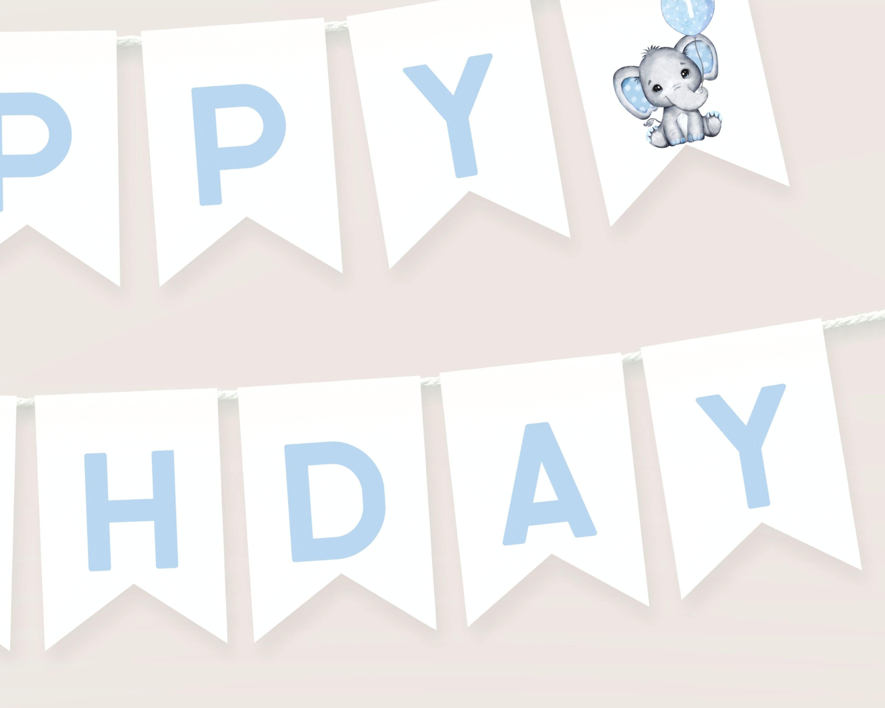 Elephant Happy Birthday Banner Template. Editable Elephant 1st Birthday ...