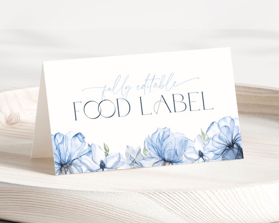 Dusty Blue Baby Shower Food Label Template Blue Floral Baby - Etsy