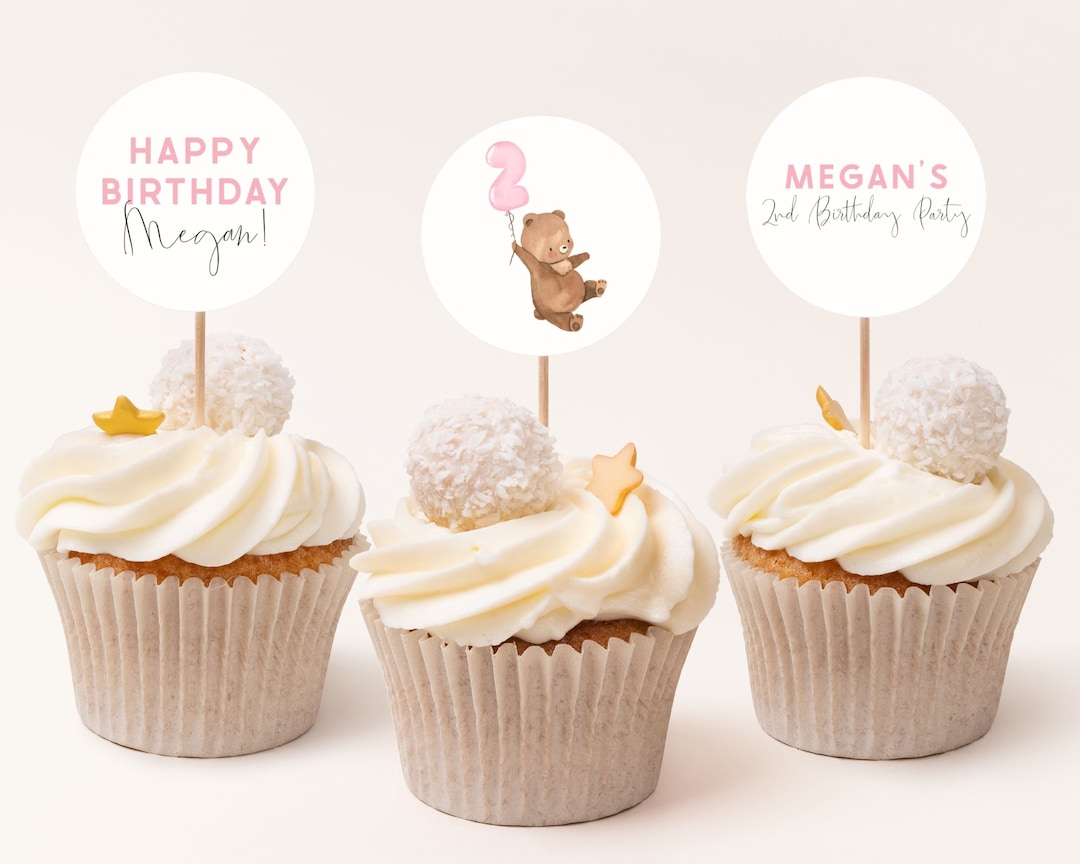 Bear 2nd Birthday Cupcake Toppers Template. Editable Beary 2nd Birthday ...