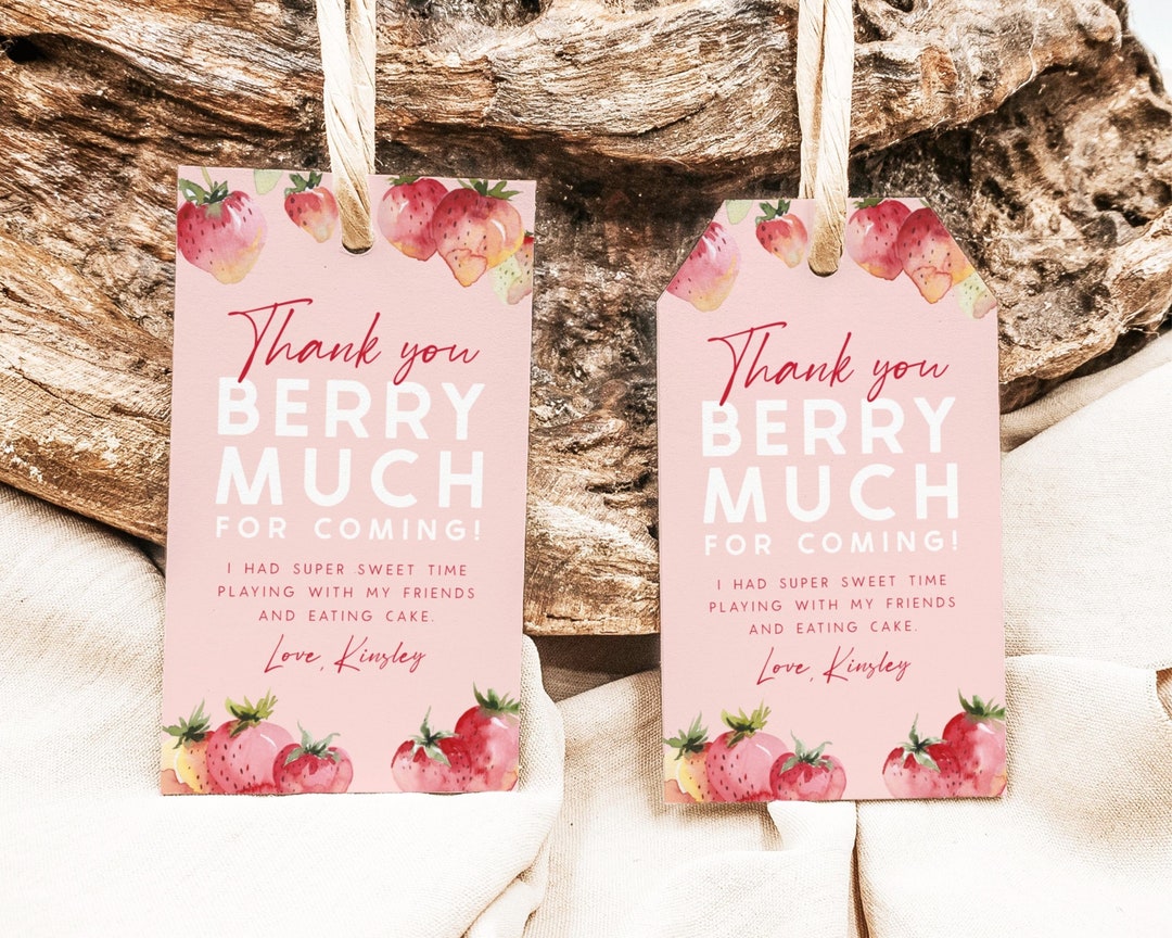 Berry First Birthday Thank You Tag Template. Strawberry Thank You Tag ...