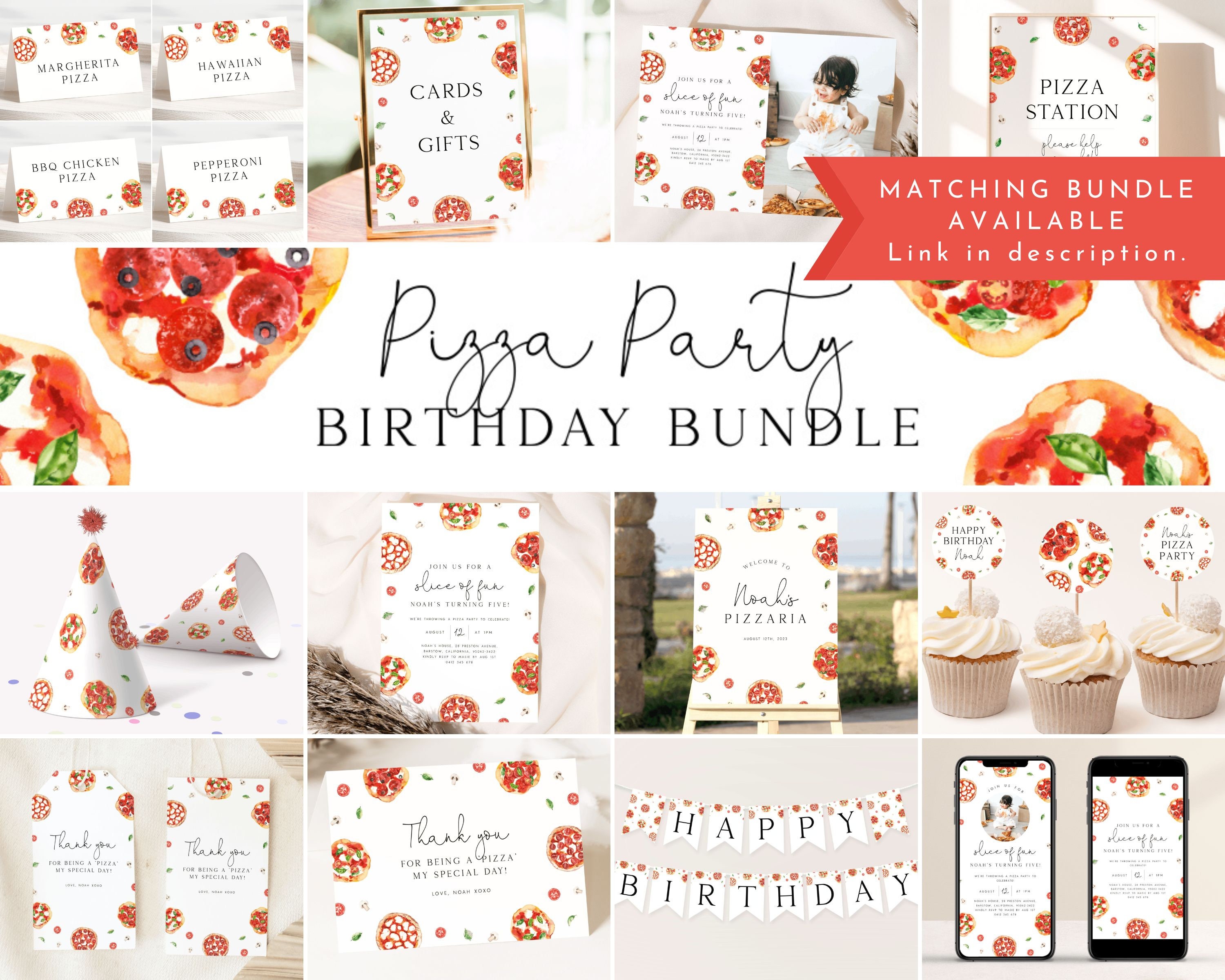 Pizza Party Birthday Sign Editable Template Cards and Gifts Sign Pizza ...