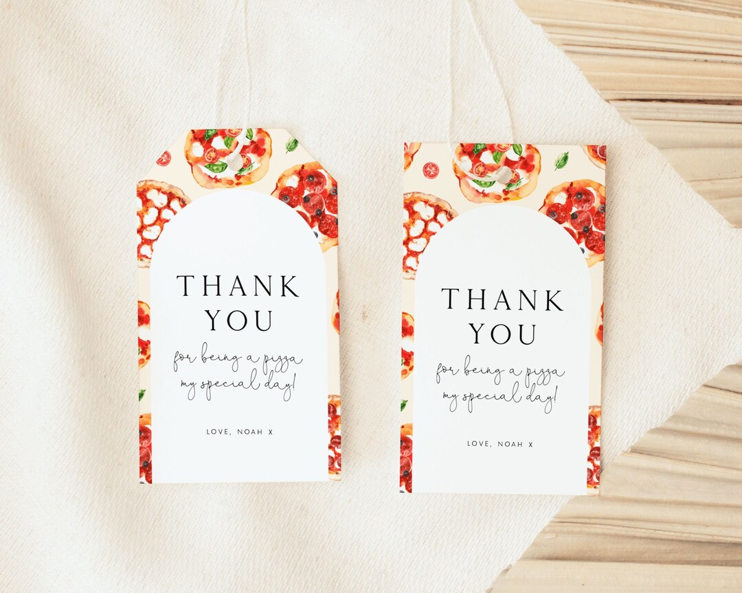 Pizza Party Thank You Tag Editable Template Pizza Party Birthday Thank ...