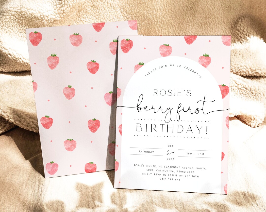 Berry First Birthday Invitation Template. Strawberry - Etsy