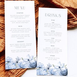 Dusty Blue Baby Shower Menu Template. Blue Floral Baby Shower Menu Card ...