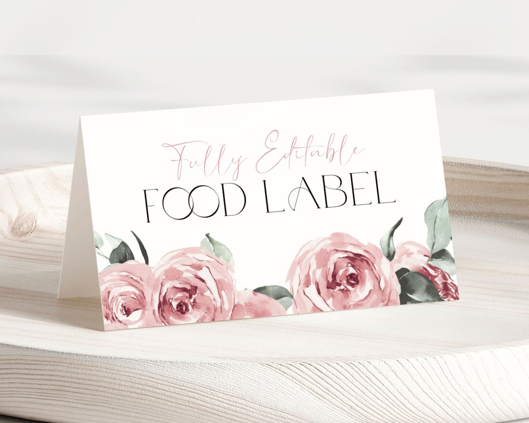 Blush Pink Bridal Shower Food Label Template. Pink Floral Bridal Shower ...