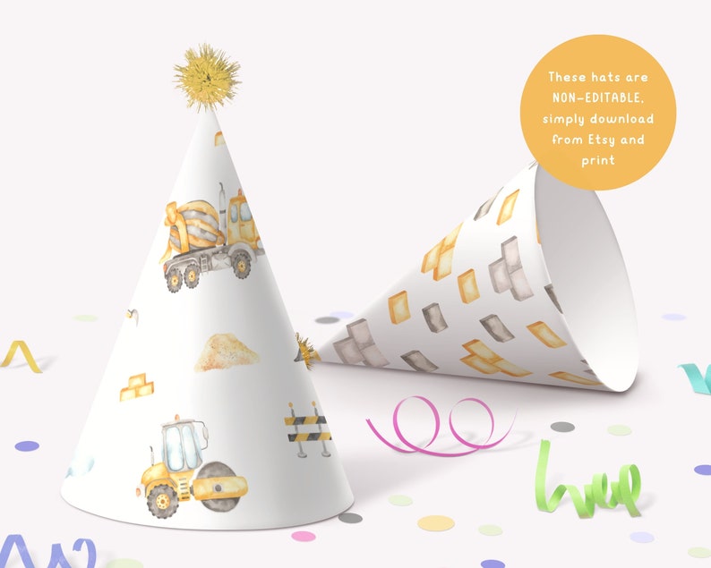 Construction Party Hat Template. Construction Birthday Party - Etsy