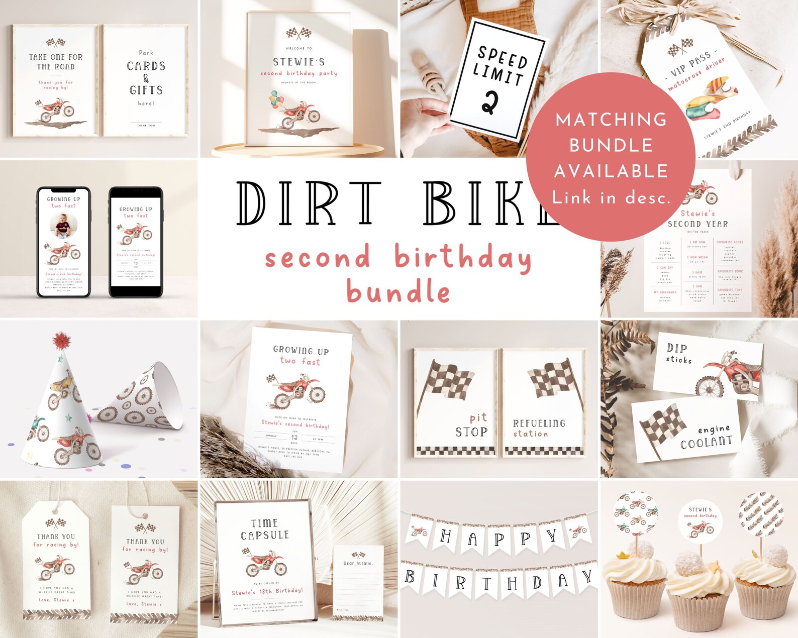 Two Fast Dirt Bike 2nd Birthday Party Sign Template, Take One for the ...