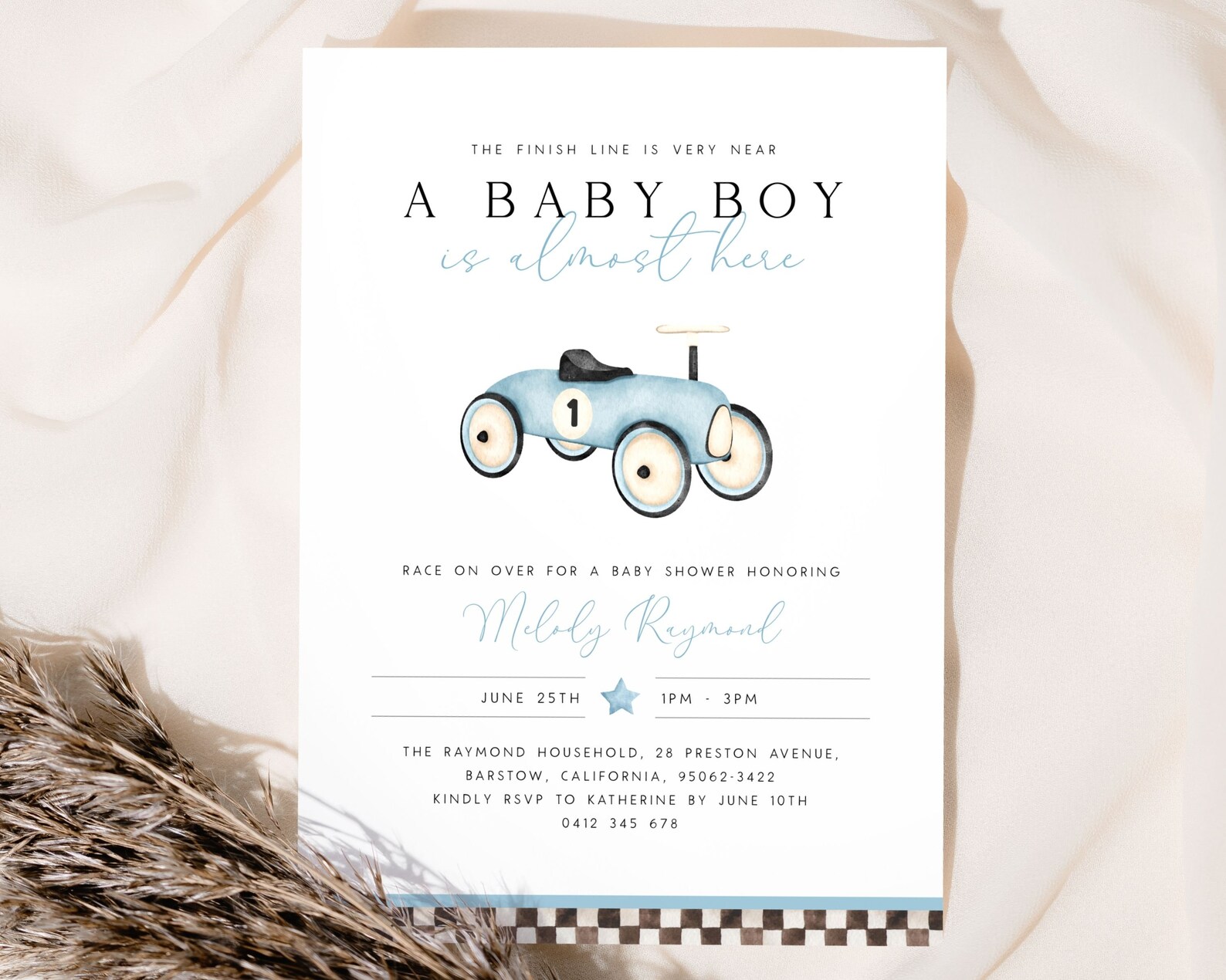 Baby Boy is Almost Here Baby Shower Invitation Template. Vintage Race ...